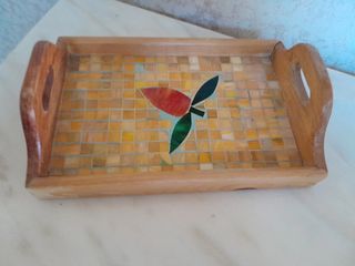 vassoietto  legno vintage con specchietti mosaici