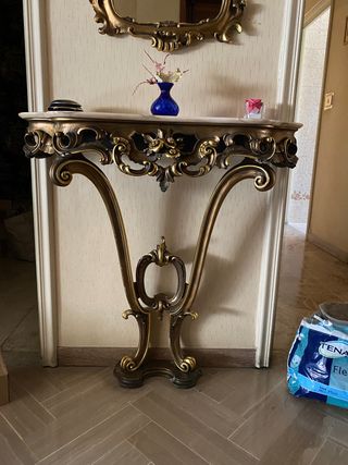 specchio e consol in legno