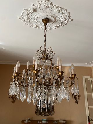 Lampadario ferro battuto e cristallo