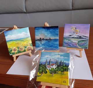 n.4 mini tele dipinte ad olio 10x10