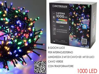 1000 Luci LED Multicolor Filo Verde Interno Estern