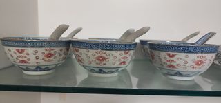 set 6 ciotole con cucchiaio in ceramica