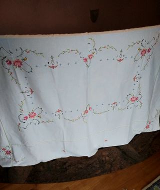tovaglia cotone ricamato vintage stupenda da 6