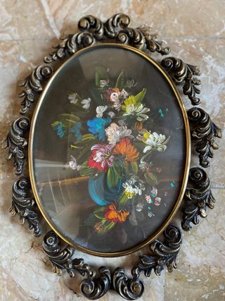 Anni 60 Vintage Quadro dipinto a mano e ottone