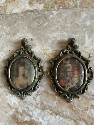 N.4 Quadri piccoli dipinti a mano e ottone