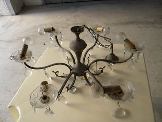 Lampadario anni 60 con pendenti in cristallo, 6 br