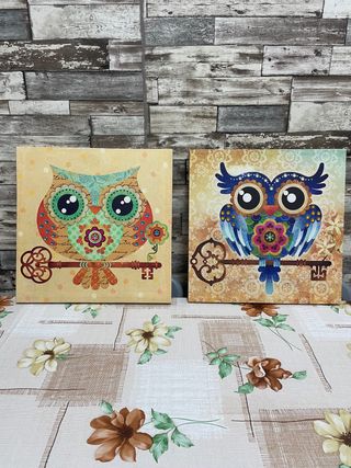 Coppia quadretti decorativi con civette
