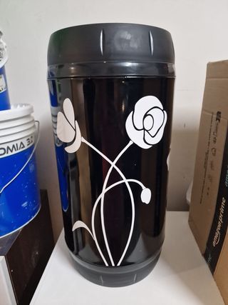 Portaombrelli Nero con decorazioni fiori bainchi