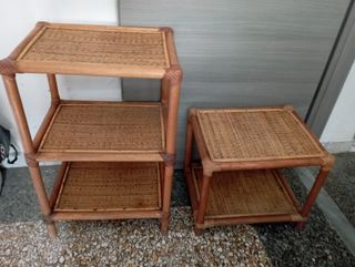 Coppia comodini vintage 80 bambù vimini