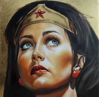 Wonder Woman dipinto olio su tela 30x30 S. Zecca
