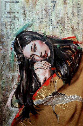 Dipinto Olio Su Tela geisha cm 120x80 Simona Zecca