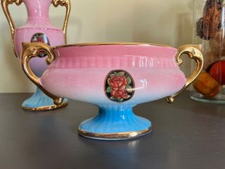 Tris di vasi rosa e azzurro vintage
