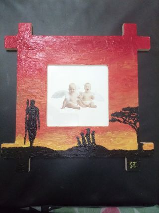 cornice in legno dipinta a olio. paesaggio