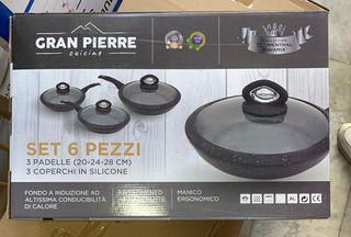 set di padelle in pietra lavica con coperchi