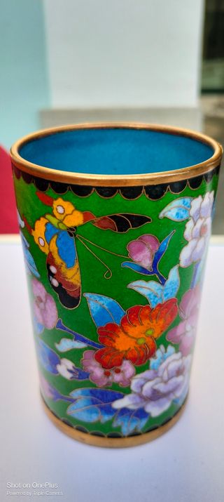 Vasetto portapenne cloisonne smaltato