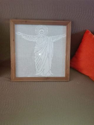 Quadretto ricamato a mano uncinetto