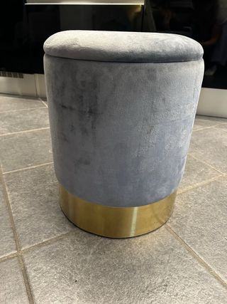 pouf contenitore velluto grigio e oro