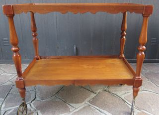 carrello legno portavivande con ruote in ottone