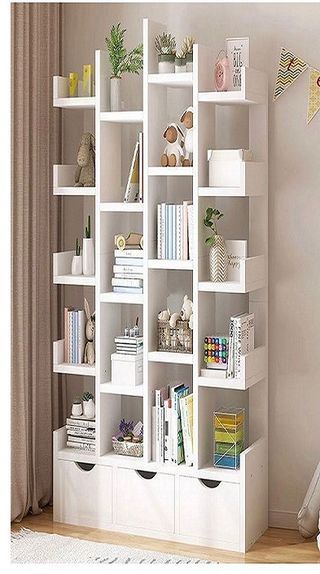 libreria parete attrezzata in legno con cassetti