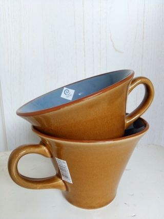 6 Tazze Da Colazione. Ceramica Bicolore. Nuove