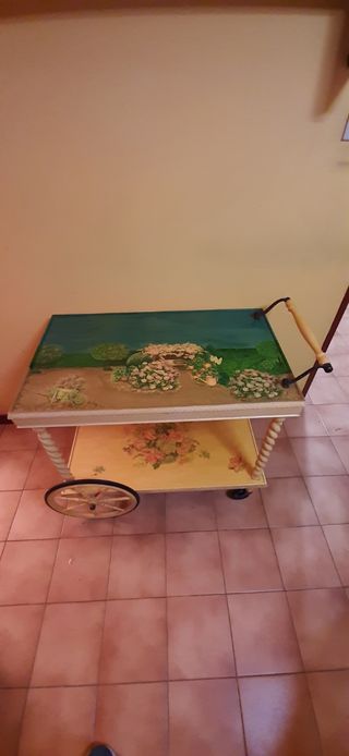 Carrellino arredo decorato decoupage
