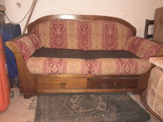 Divano a 2 posti in legno e tessuto