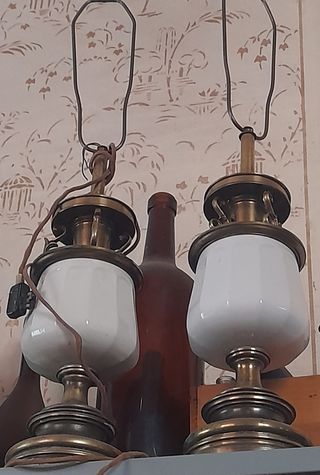 Lanterne in porcellana e ottone Anni 40