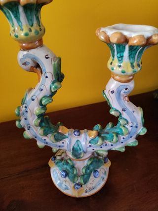 Candelabro due candele in ceramica