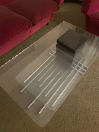 TAVOLINO VINTAGE IN CRISTALLO E ACCIAIO ANNI 80