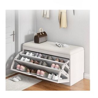 Scarpiera cassapanca in legno con cuscino