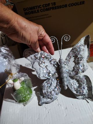 Natale Farfalla argento tessuto e campana ceramica