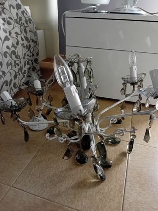 Lampadario vintage ottone e cristallo.