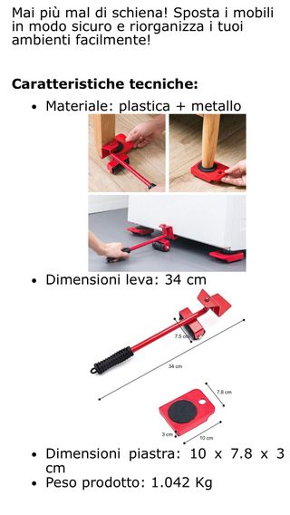 kit per sollevvare e spostare mobili