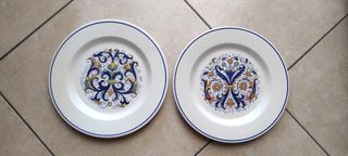 2 piatti piani ceramica decorata