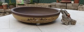 Vaso per Bonsai Tondo con Disegni Montagne