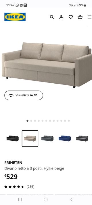 Vendo Divano letto usato beige Ikea