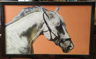 Quadro Cavallo bianco su fondo arancio