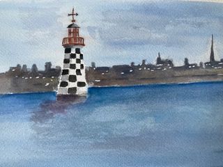 Acquerello mare con faro