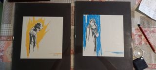 2 cornici/quadri donna con bambino+ uomo con capo