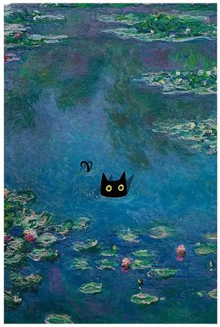 Tela Print Canvas Monet Ninfea Gatto Nero NUOVO