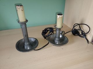 Set porta candele per lampade in peltro vintage