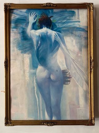 quadro dipinto a olio su tela con cornice dorata