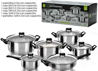 BATTERIA DI PENTOLE SET 12PZ con Coperchio Pentole