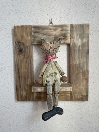 Quadro in legno gatto seduto stile vintage