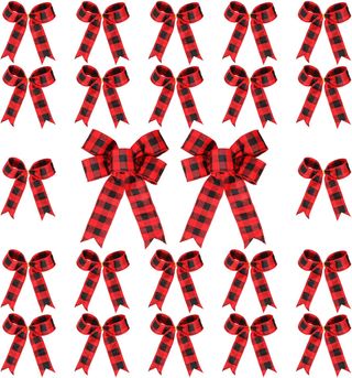 24 fiocchi decorativi natalizi con fiocco glitter