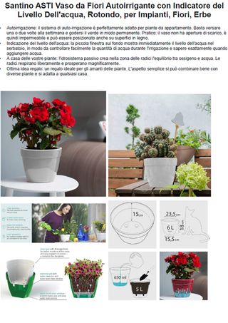 Vaso da Fiori Autoirrigante con Indicatore del Liv