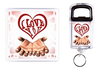 Apri bottiglia e sottobicchiere I love you