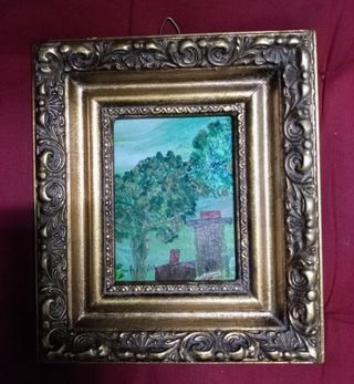 Quadro dipinto a olio su tela cm 19x22 cornice oro