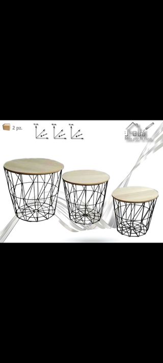 Set di tre tavolini con ceste