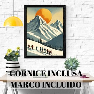 40x30 Montagna sci Stampa Vintage Quadro Sciatori